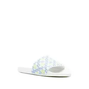 Casablanca Monogram Pattern Open Toe Flat Slides