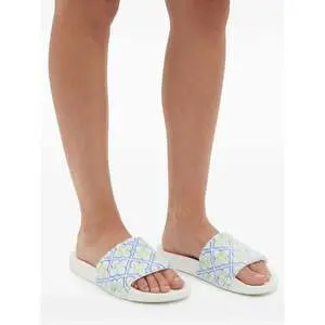 Casablanca Monogram Pattern Open Toe Flat Slides