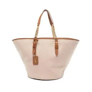 Saint Laurent Canvas And Leather Trim Tote Bag - Cream