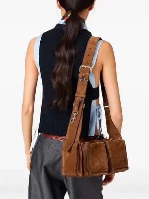 Miu Miu Suede Utility Shoulder Bag - Brown