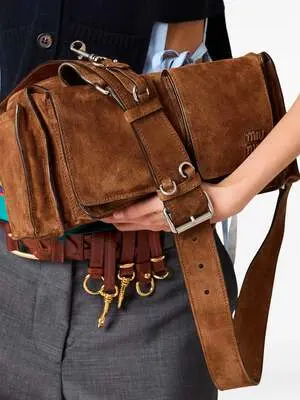 Miu Miu Suede Utility Shoulder Bag - Brown