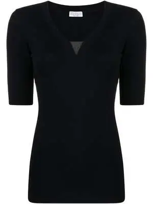 BRUNELLO CUCINELLI BRUNELLO CUCINELLI Cotton Blend V-Neck Three-Quarter Sleeve Sweater