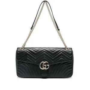 Gucci GUCCI Black Leather Marmont Shoulder Bag Black