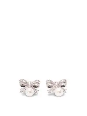SELF-PORTRAIT Crystal Bow Pearl Drop Earrings - Multicolor