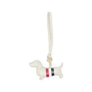 Thom Browne Dog Shaped Keychain With Striped Detail - Cream