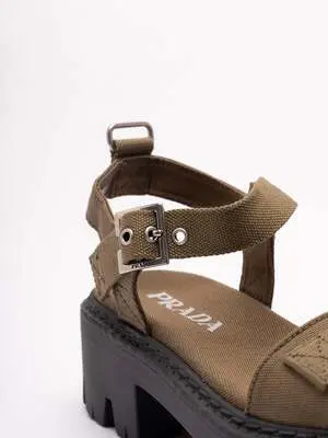 Prada Cotton Sandals With Buckled Ankle Strap