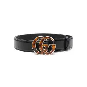 Gucci Calf Leather Belt With Tortoiseshell-effect Double G Buckle - Black