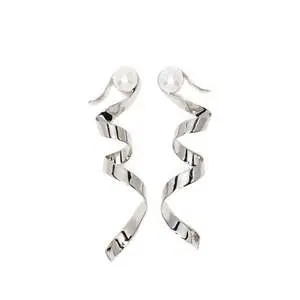 Dries Van Noten Tone Spiral Faux Pearl Earrings - Silver