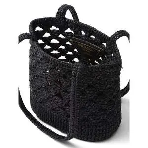 Prada Canvas Crochet Open Knit Bucket Bag