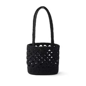 Prada Canvas Crochet Open Knit Bucket Bag