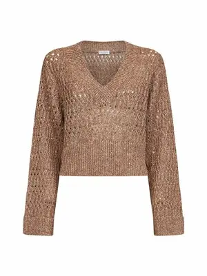 Brunello Cucinelli Brown Linen Dazzling Braids Sweater - Multicolor