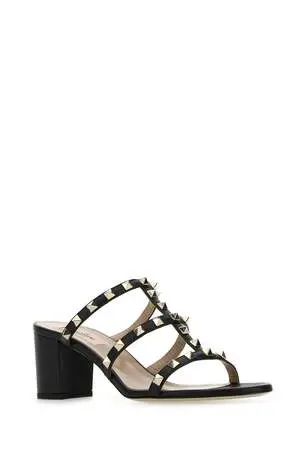 Valentino Garavani Rockstud Leather Slide Sandals - Black