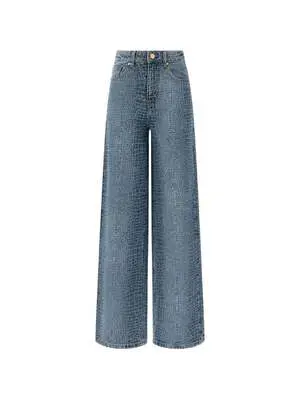 SELF-PORTRAIT Croc Effect Wide Leg Jeans
