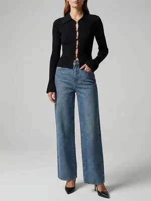 SELF-PORTRAIT Croc Effect Wide Leg Jeans