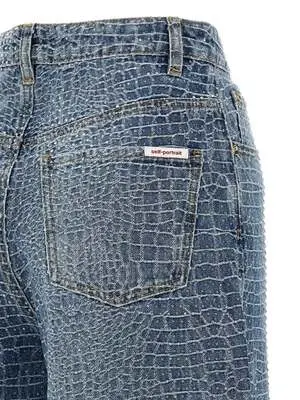 SELF-PORTRAIT Croc Effect Wide Leg Jeans