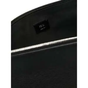 Fendi Calf Leather Embossed Logo Shoulder Bag - Black