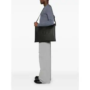 Fendi Calf Leather Embossed Logo Shoulder Bag - Black