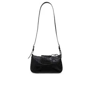 Balenciaga Calf Leather Crocodile Effect Shoulder Bag - Black