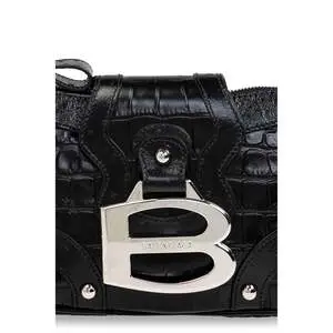 Balenciaga Calf Leather Crocodile Effect Shoulder Bag - Black
