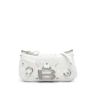 Balenciaga Embossed Crocodile Effect Shoulder Bag - White