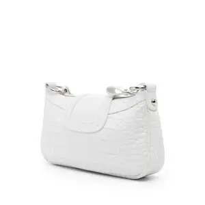 Balenciaga Embossed Crocodile Effect Shoulder Bag - White