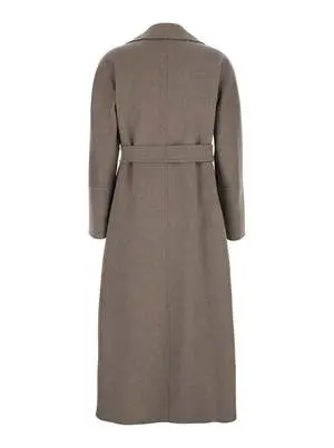 Max Mara Wool Coat With Notched Lapel And Belt - Multicolor