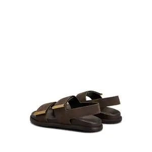 TOD'S Dark Calf Leather Slingback Sandals - Brown