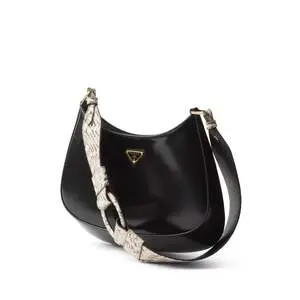 Prada Leather Shoulder Bag With Ayers-leather Detailing - Black
