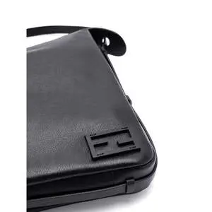 Fendi Calf Leather Grained Shoulder Bag - Black