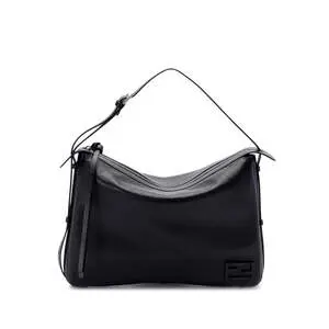 Fendi Calf Leather Grained Shoulder Bag - Black