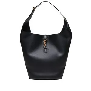 Saint Laurent Leather Tote Bag With Logo Plaque - Black