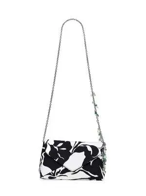 Dries Van Noten Black Jacquard Clutch With Beaded Chain Strap - Multicolor