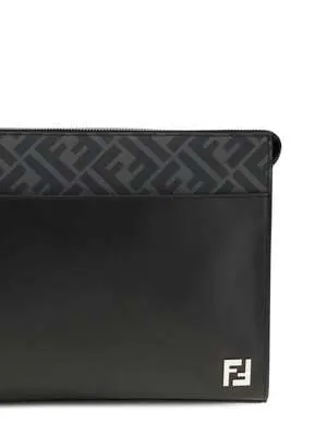 Fendi Leather Ff Canvas Pouch