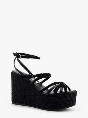 JIMMY CHOO Nyra Leather And Raffia Wedge Sandals - Black