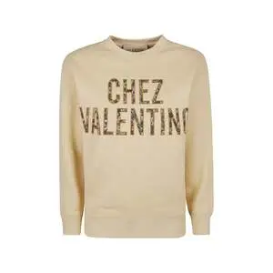 Valentino Garavani Beige Floral Pattern Crew Neck Sweatshirt