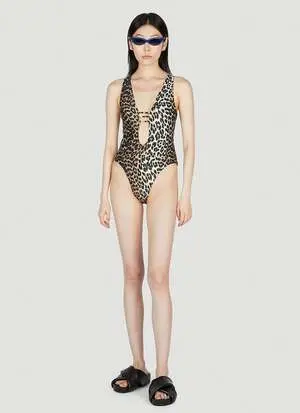 GANNI Leopard Print V-neck One-piece Swimsuit
