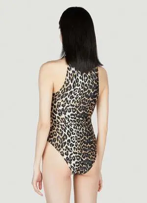 GANNI Leopard Print V-neck One-piece Swimsuit