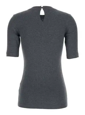 Brunello Cucinelli Ribbed Cotton T-shirt With Three-quarter Sleeves - Gray