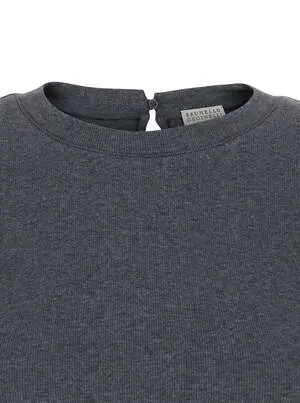Brunello Cucinelli Ribbed Cotton T-shirt With Three-quarter Sleeves - Gray