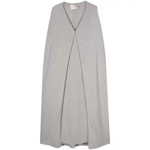 Valentino Garavani Grey Cape Design V-neck Dress - Gray