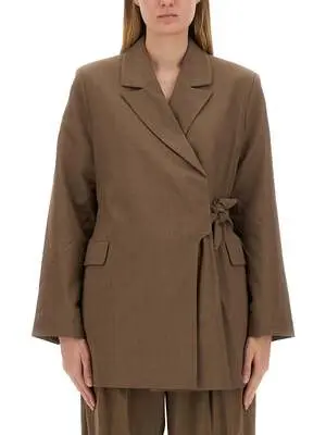 GANNI Asymmetrical Blazer With Tie Detail - Brown