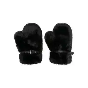 Acne Studios Faux-fur Gloves With Buckle Detail - Black