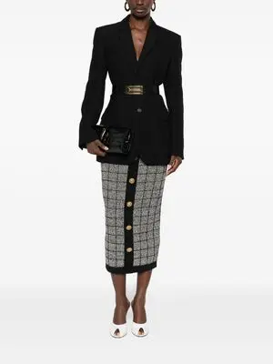 Balmain Tweed Check Pattern Long Skirt With Gold-tone Buttons - Multicolor