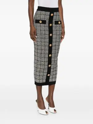 Balmain Tweed Check Pattern Long Skirt With Gold-tone Buttons - Multicolor