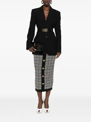 Balmain Tweed Check Pattern Long Skirt With Gold-tone Buttons - Multicolor