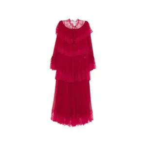 Chloé Lace Tiered Long Sleeve Dress - Pink