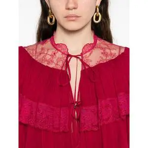 Chloé Lace Tiered Long Sleeve Dress - Pink