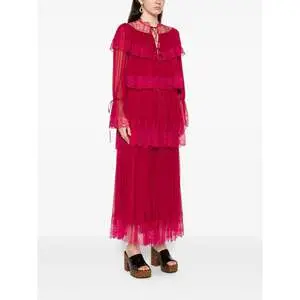 Chloé Lace Tiered Long Sleeve Dress - Pink