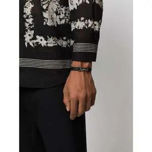 Saint Laurent Calf Leather Logo Plaque Clasp Fastening Bracelet