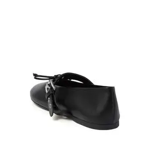 Miu Miu Calf Leather Round Toe Ballet Flats With Buckle Strap